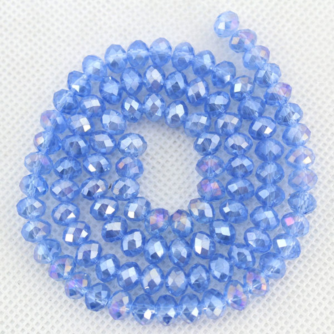 6mm Light Blue Crystal Beads, Blue Glass Rondelle, Faceted Crystal ...
