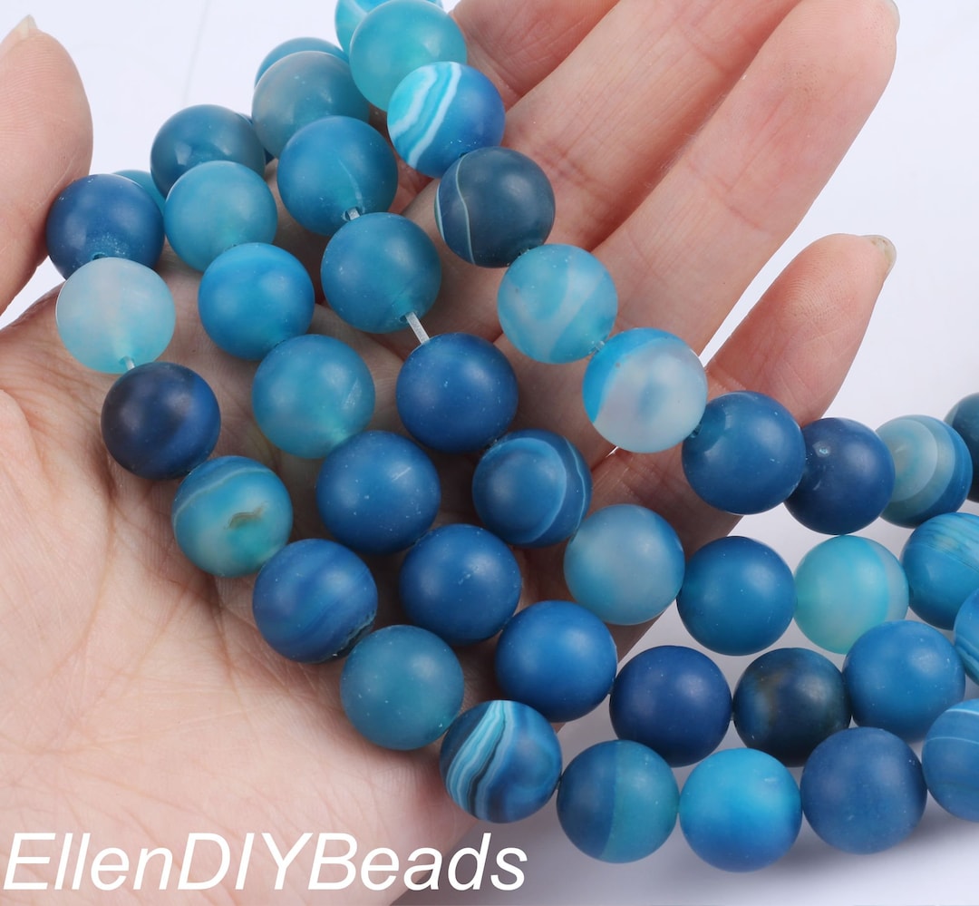 4/6/8/10/12mm Matte Blue Striped Agate Beads, Round Smooth Beads ...