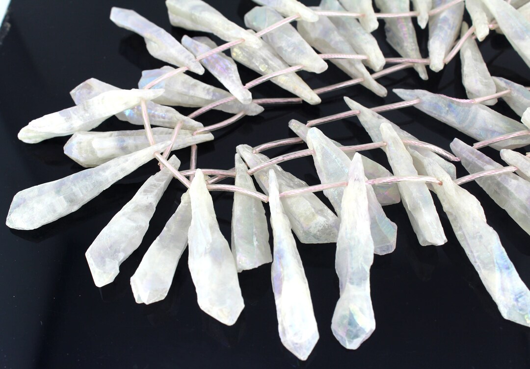 White Quartz Points Strand, Rock Raw Crystal Quartz Strand,top Drilled ...