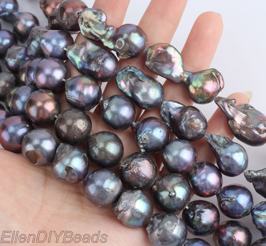 Good Luster Big Peacock Black Baroque Pearl Beads,teardrop Freshwater ...