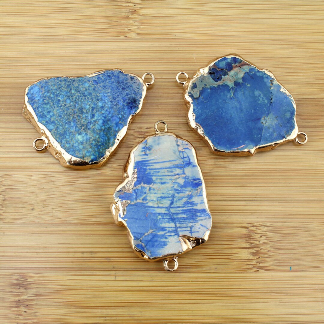 Natural Blue Jasper Slab Beads, Slab Jasper Connector With Gold Edge ...