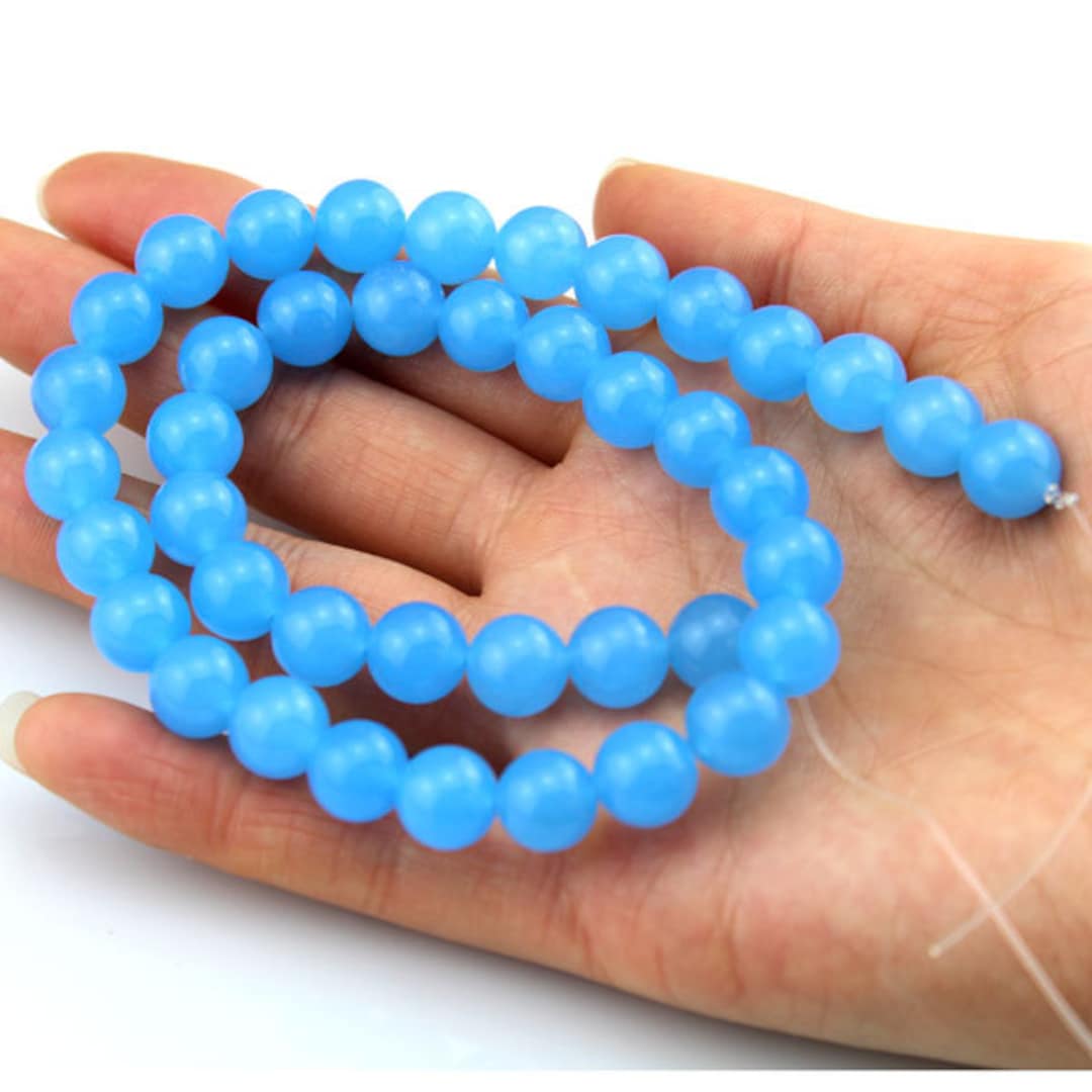 10mm Round Blue Jade Beads,one Full Strand,blue Stone,candy Jade Beads ...