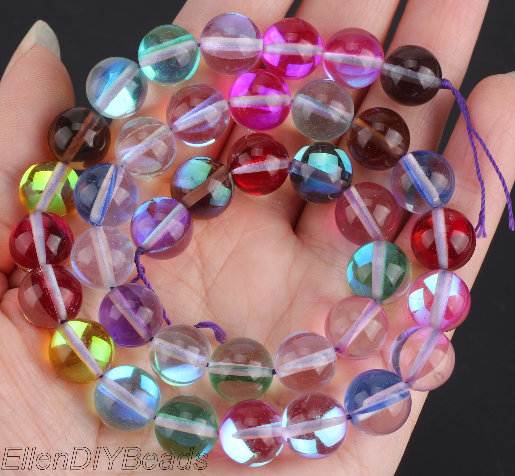 Rainbow Mystic Aura Quartz Beads, Round and Smooth Crystal, Colorful ...