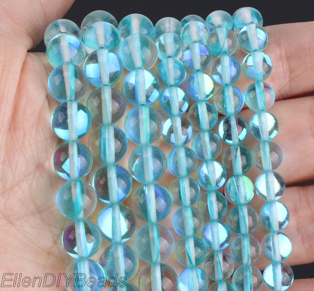 Light Blue Spectrolite Crystal, Mystic Aura Quartz Beads, Round Crystal ...