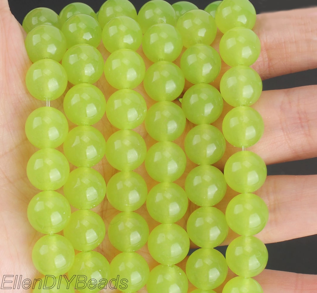4/6/8/10/12mm Fluorescent Green Jade Beads, Healing Gemstone Loose ...