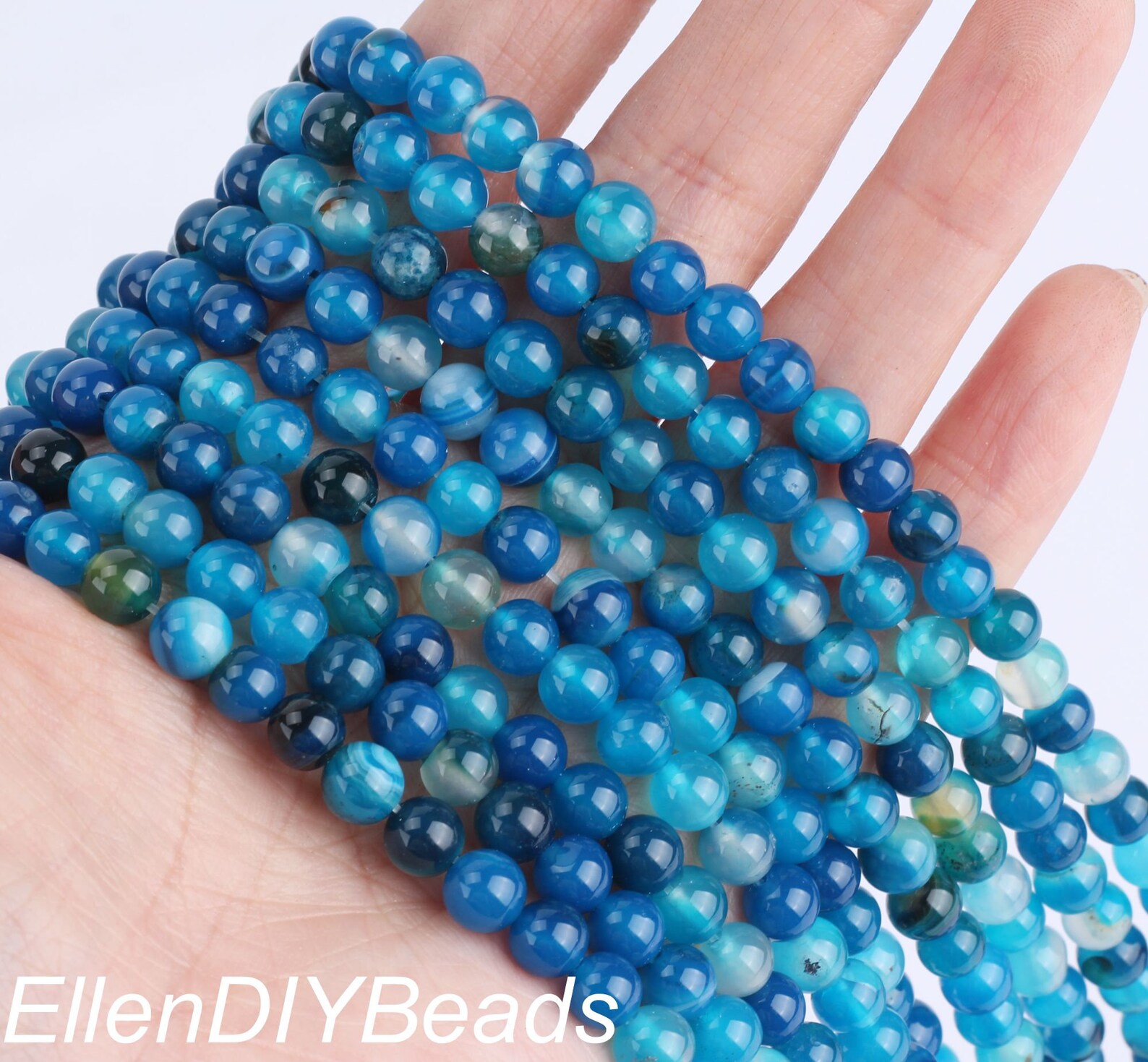 4/6/8/10/12mm Blue Striped Agate Beads, Round Smooth Gemstone Beads ...