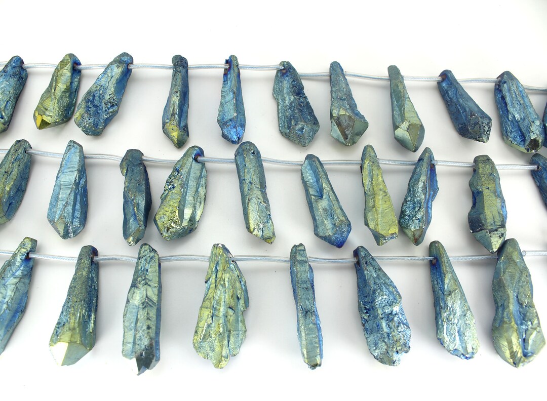Blue Titanium Quartz Crystal Point Beads,double Point Crystal Beads ...
