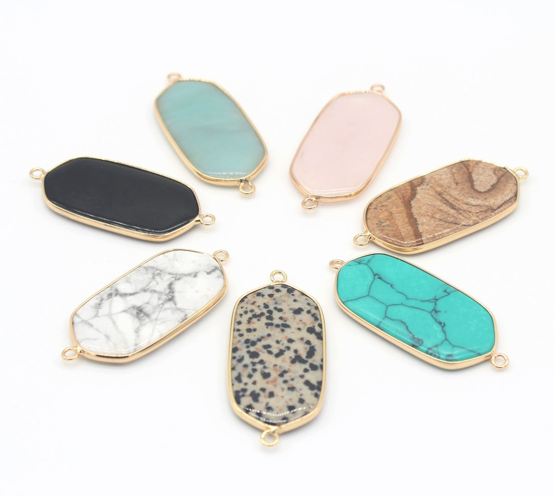 Nature Stone Connector With Gold Electroplated Edged flat - Etsy