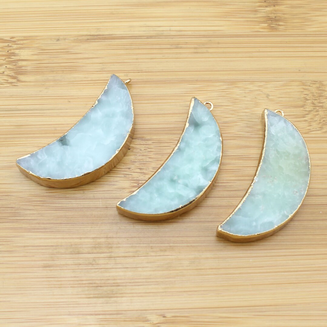 15x40mm Light Green Crystal Gmestone Pendant,moon Shape Stone Druzy ...