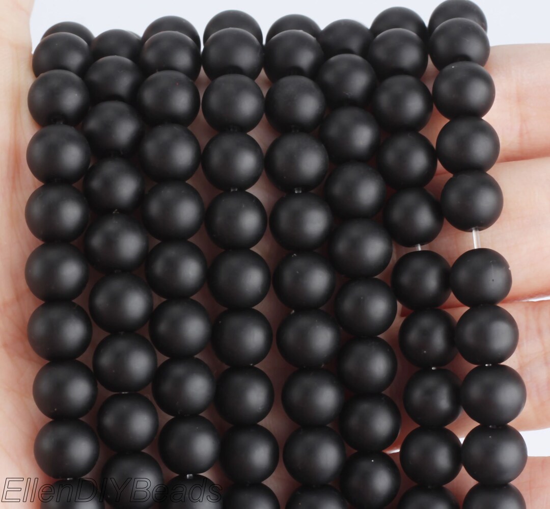 4-12mm Matte Black Crystal, Round Frosted Gemstone Beads, Healing ...