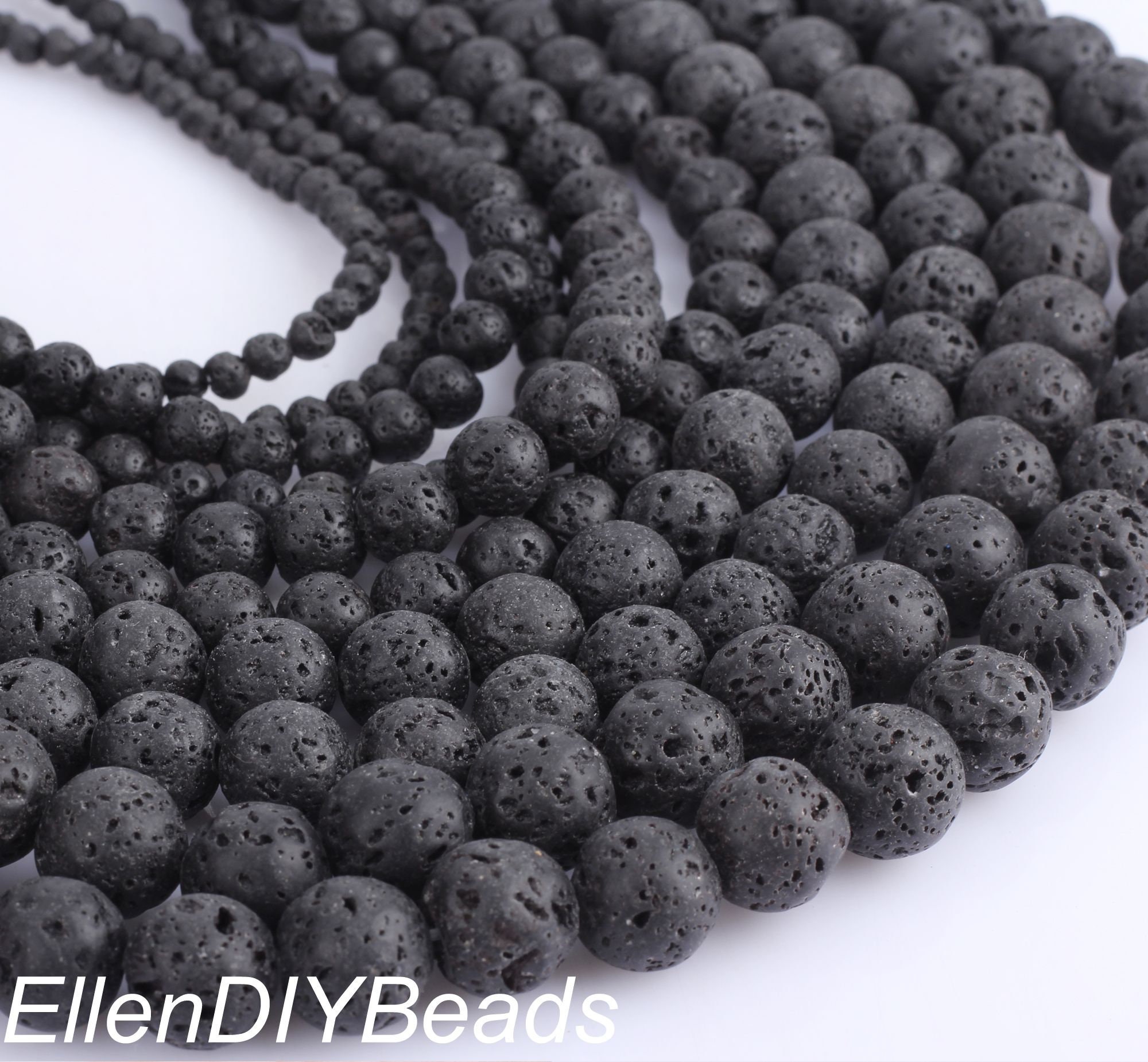 4-12mm Black Volcanic Rock Stone, Frosted Matte Lava Rock Beads, Beads ...