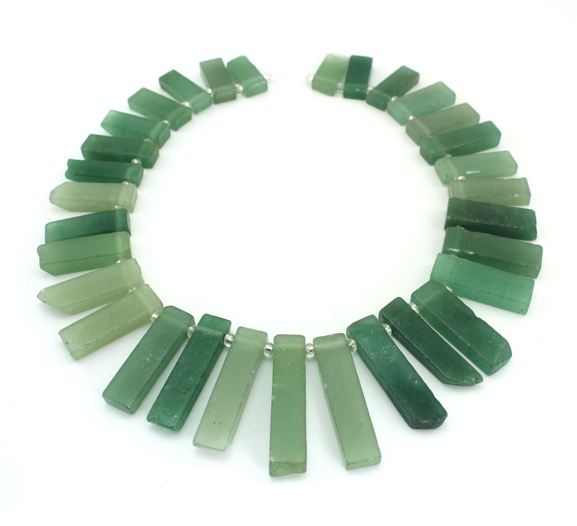 Green Graduated Slice Aventurine, Stick Point Beads ,slices Aventurine ...