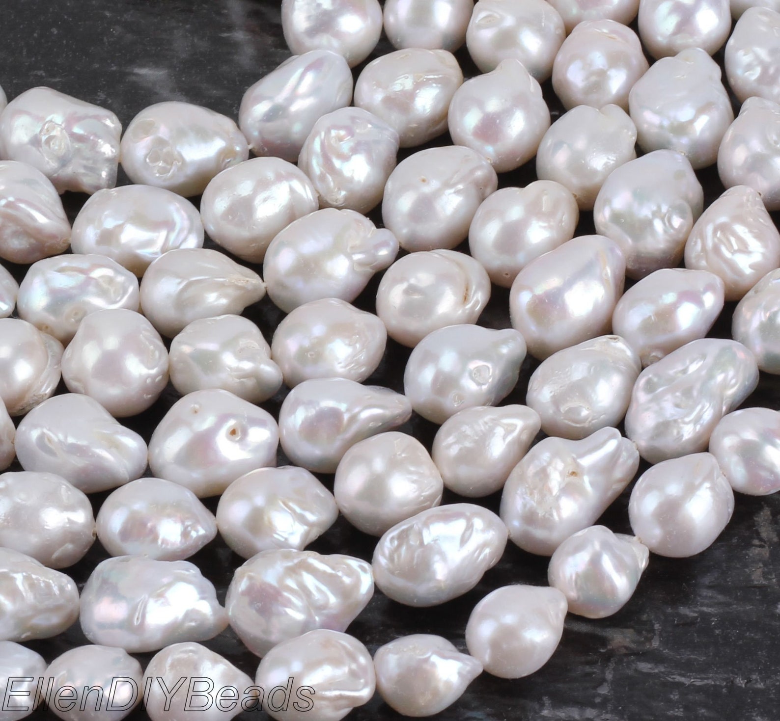 11-12x13-15mm White Baroque Nucleated Pearls, Genuine Natural ...