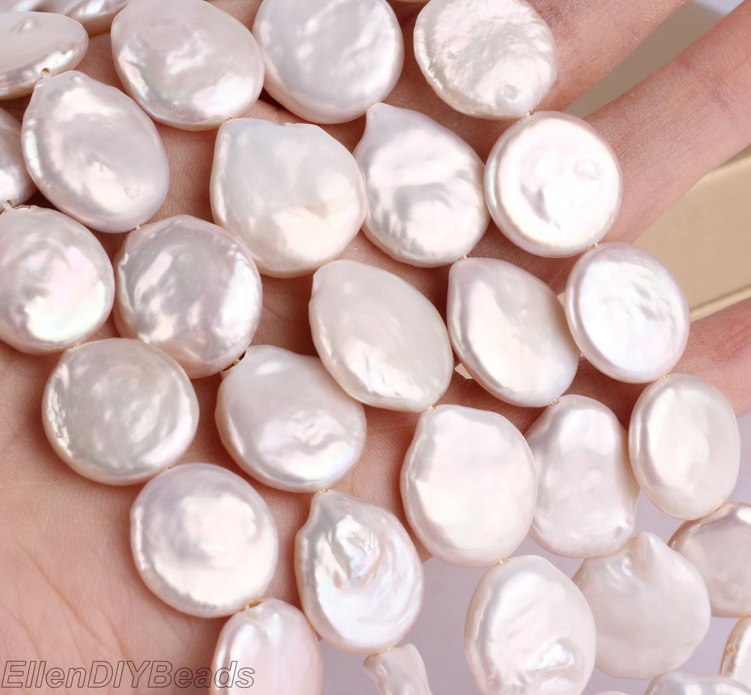 15-17MM Flat Round White Coin Pearl Beads,natural Freshwater Pearl ...