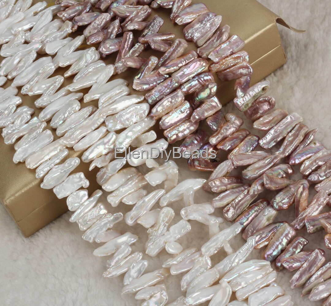 Beautiful White/purple Biwa Stick Pearls, Loose Biwa Pearl Beads ...