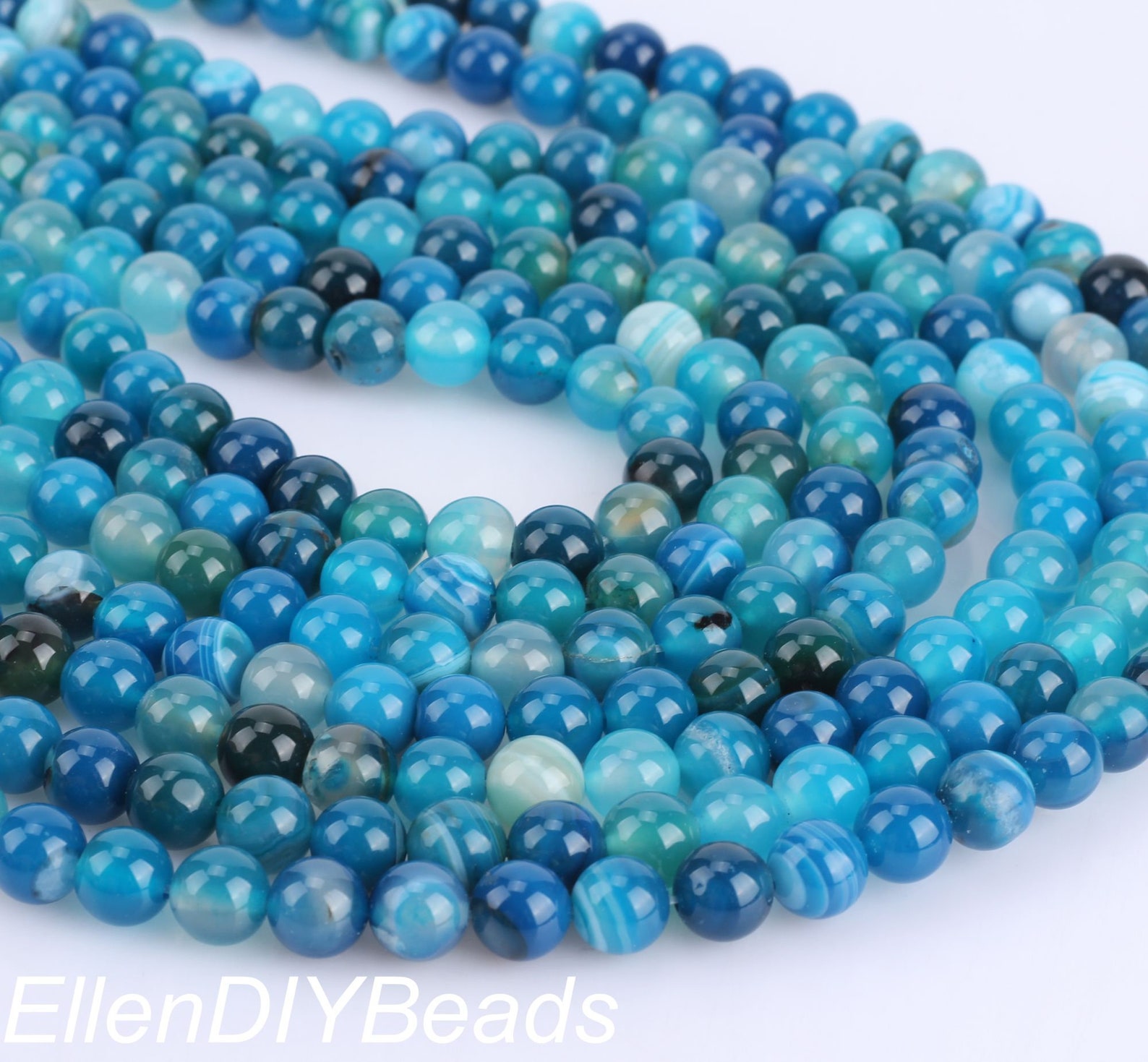 4/6/8/10/12mm Blue Striped Agate Beads, Round Smooth Gemstone Beads ...