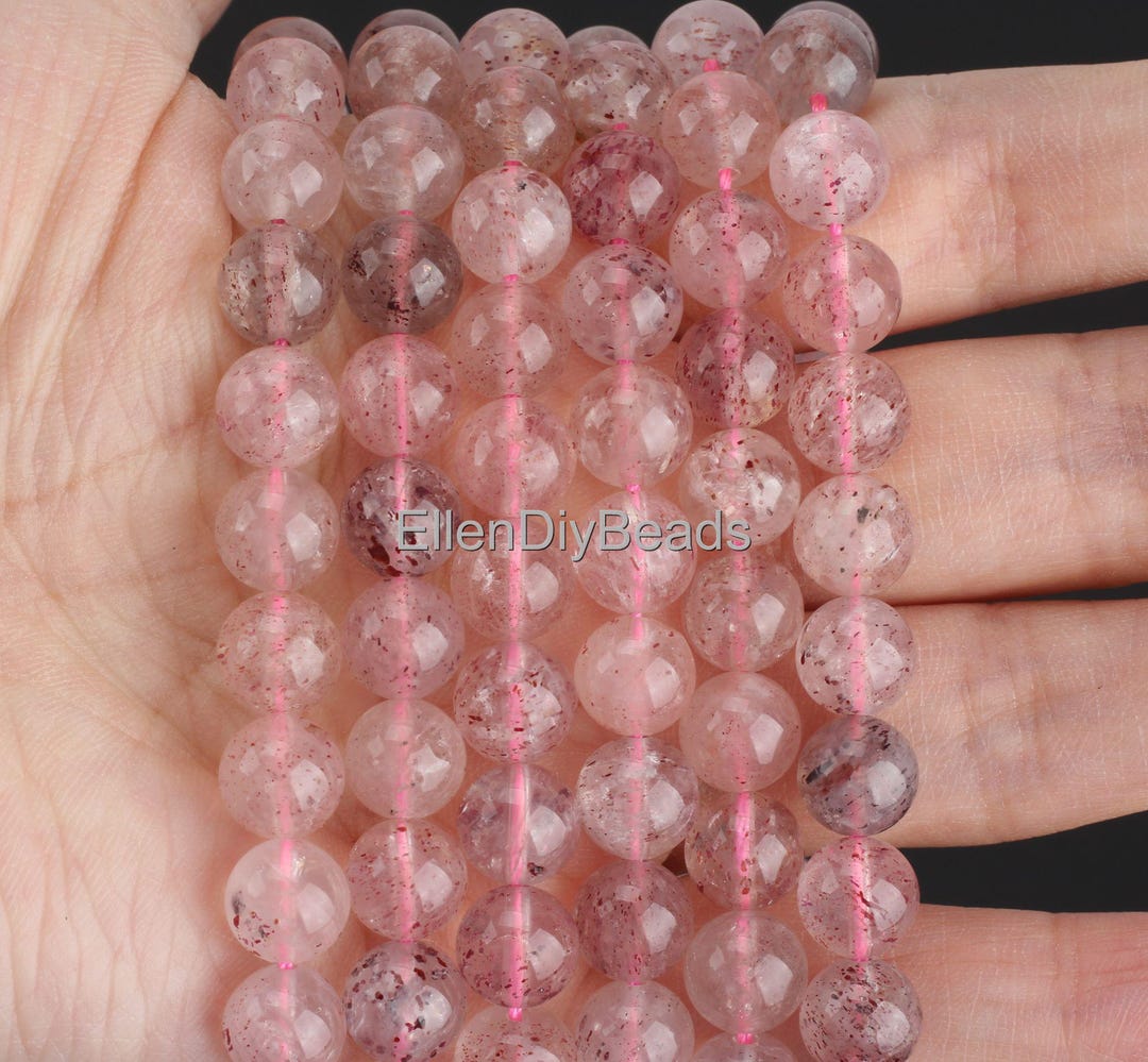 Natural Pink Strawberry Crystal, Pink Spots Beads, Healing Energy Beads ...