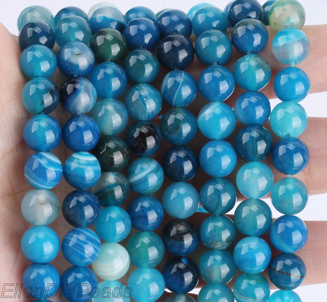 4/6/8/10/12mm Blue Striped Agate Beads, Round Smooth Gemstone Beads ...
