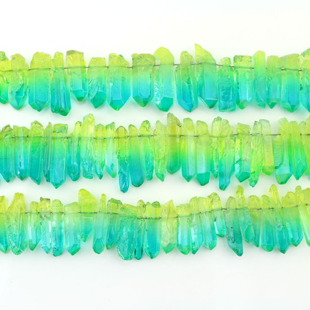 Yellow Green Quartz Points , Mystic Double Color Stick Beads ,gradient ...