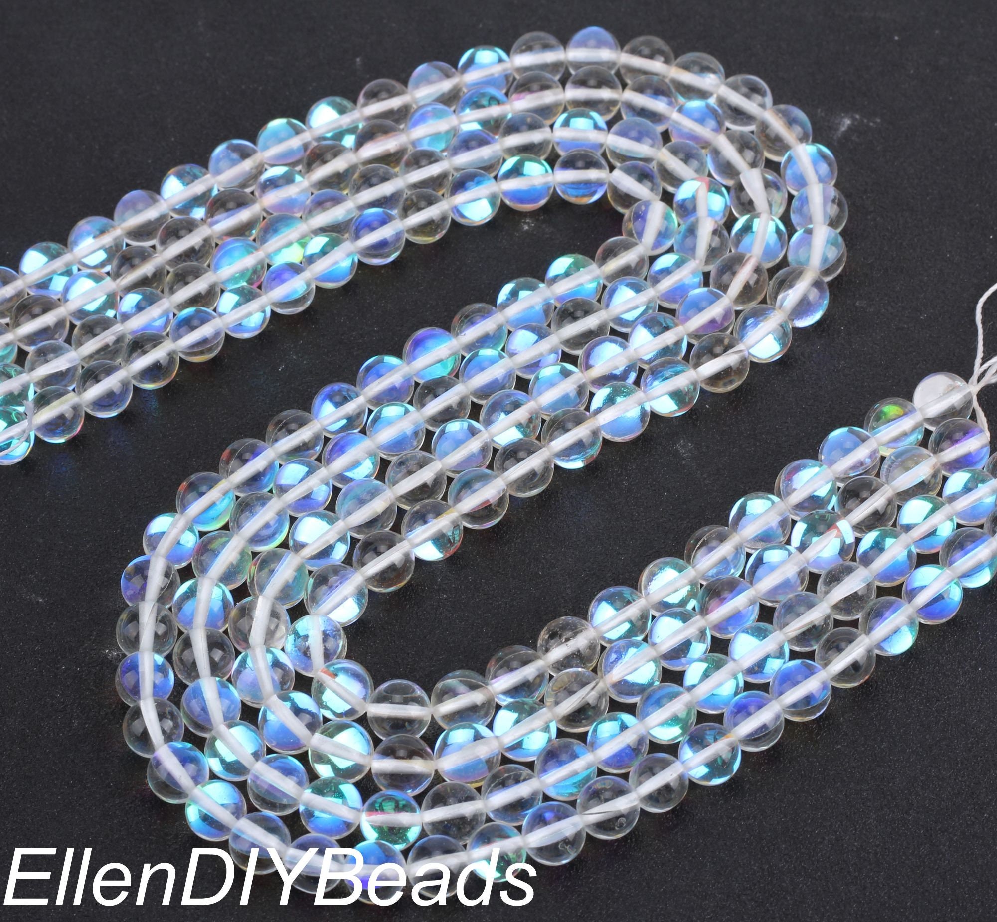 White Mystic Aura Quartz Beads, Colorful White Spectrolite Crystal ...