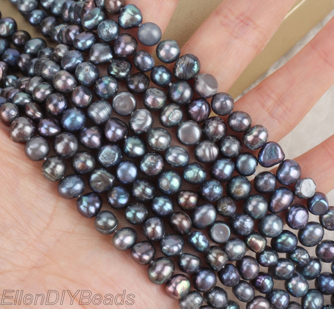 6-7mm Peacock Black Pearl Beads, Nugget Freshwater Pearl Beads, Loose ...