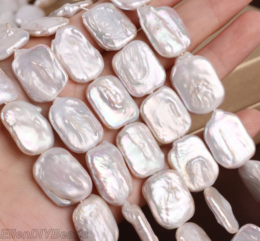 15×20mm White Square Pearls, Flat Natural Freshwater Pearls, DIY ...