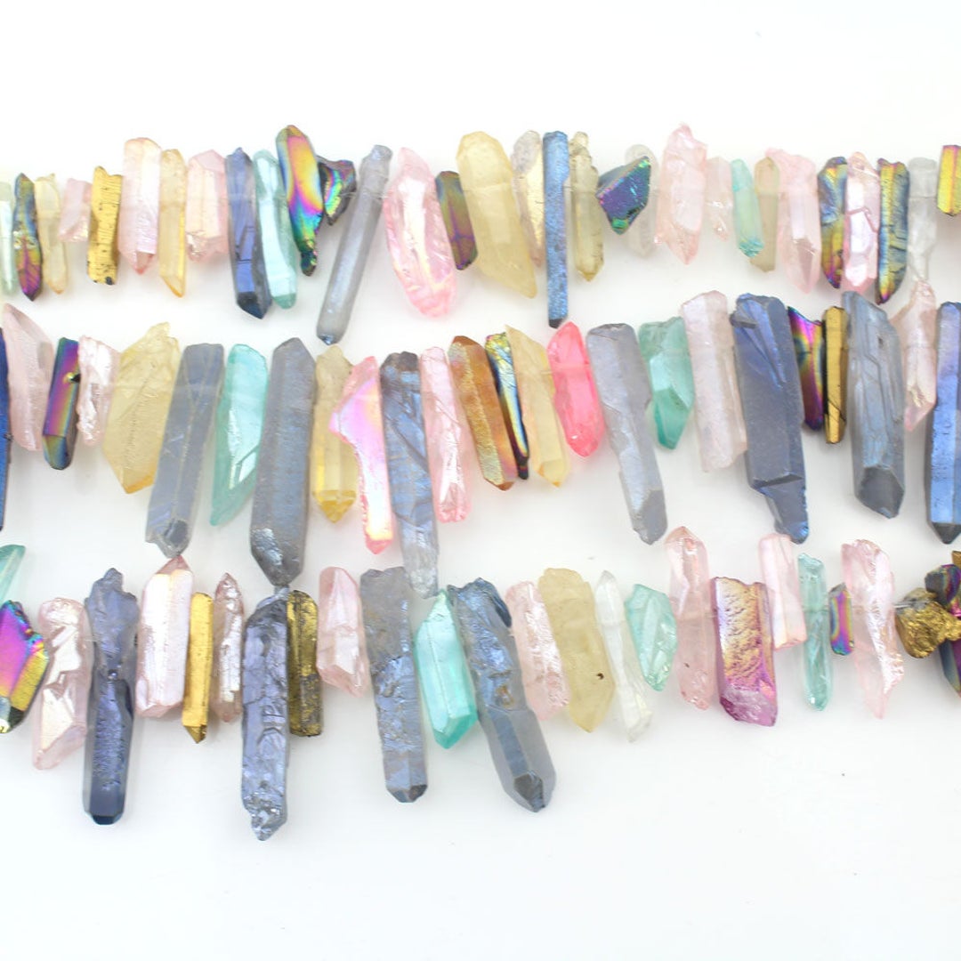 Mulitcolor Raw Crystal Points Raw Quartz Point Beads, Top Drilled Raw ...