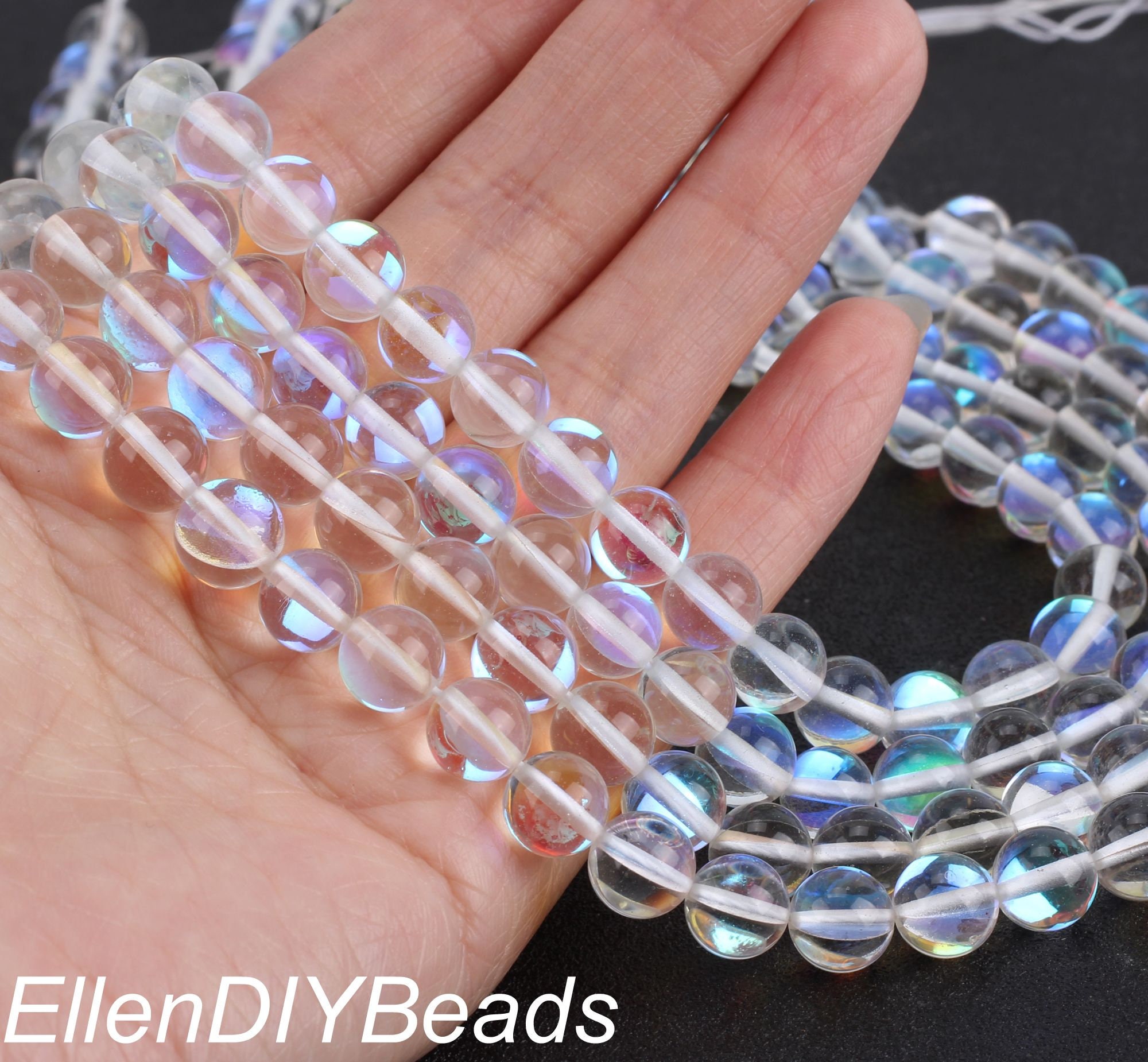White Mystic Aura Quartz Beads, Colorful White Spectrolite Crystal ...