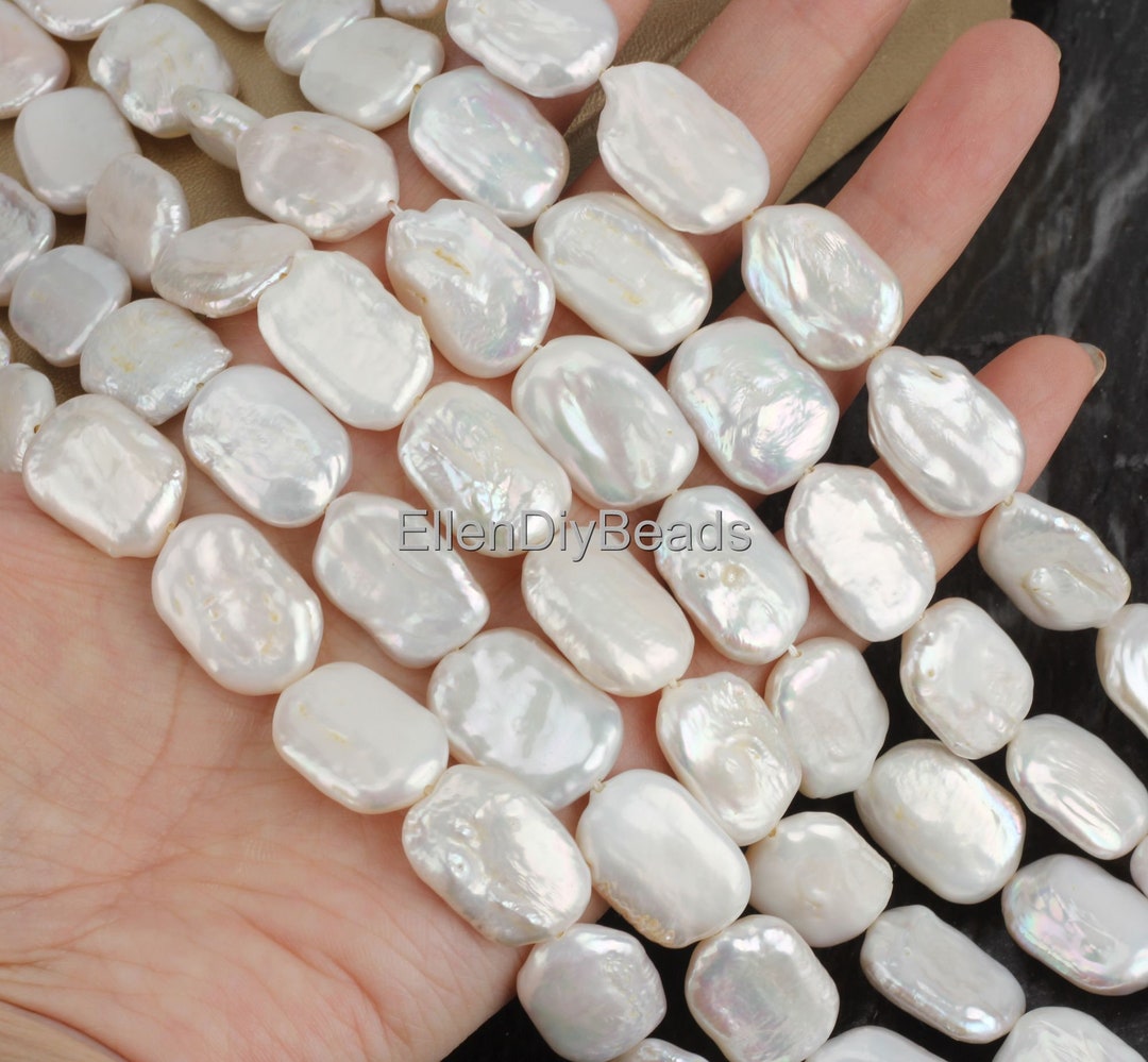 13-14x20-21mm White Square Shape Pearls, Flat Pearls, Freshwater ...