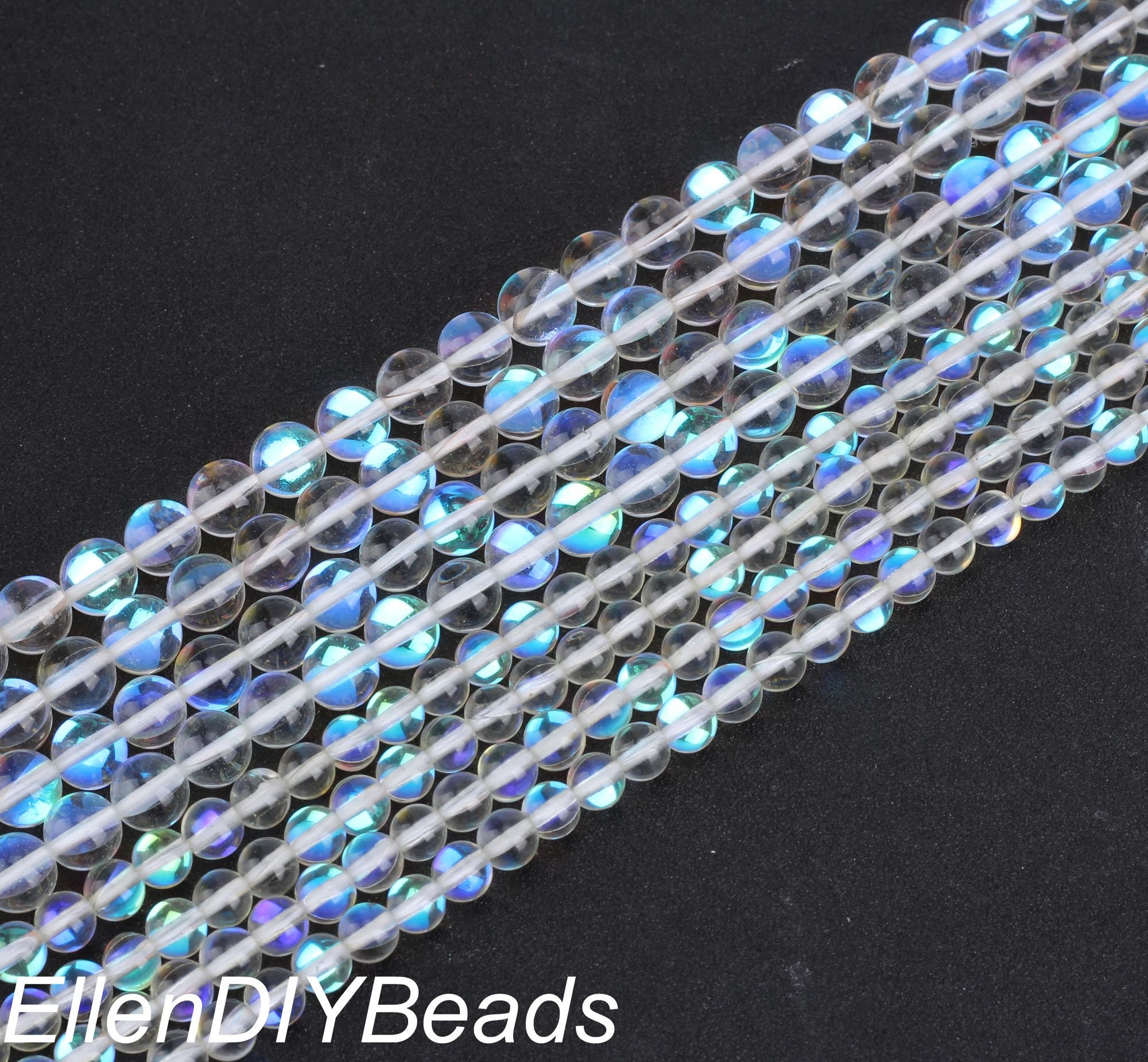 White Mystic Aura Quartz Beads, Colorful White Spectrolite Crystal ...