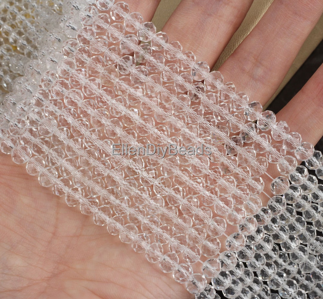 6mm Faceted Clear White Crystal Glass Beads, Loose Crystal Beads ...