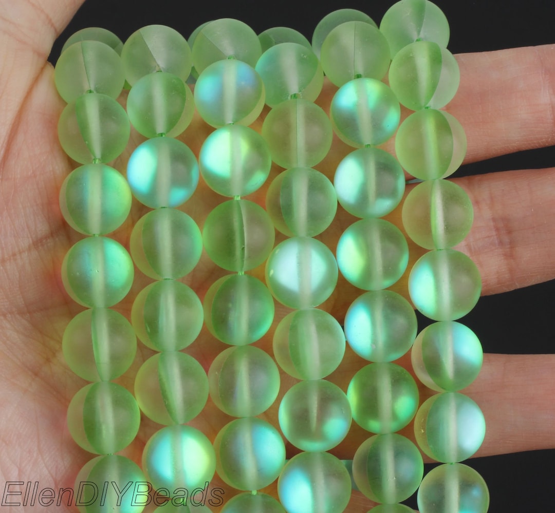 Matte Apple Green Spectrolite Beads, Mystic Aura Quartz Flash Crystal ...