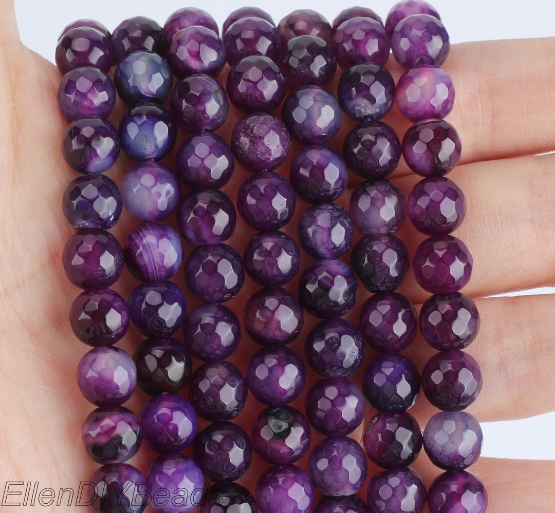 Purple Faceted Agate Beads, Deep Color Agate Beads, Healing Energy ...