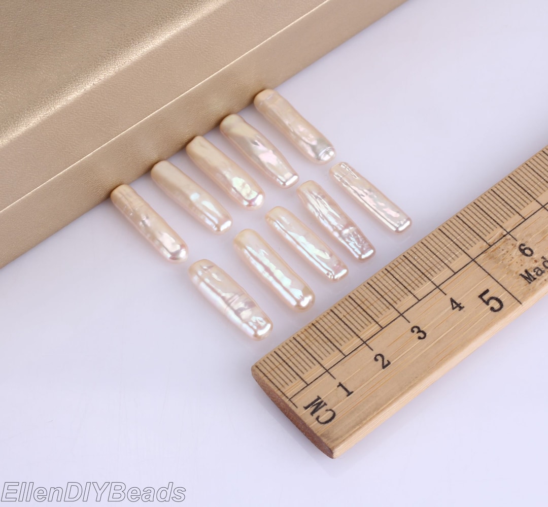 5-7x23-25mm Natural White Biwa Stick Freshwater Pearls, Good Luster ...