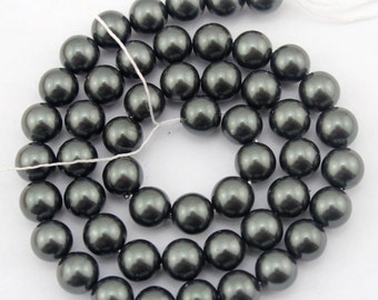 Black Lip Shell Ball Beads Black Shell Round Beads Black Mother of ...