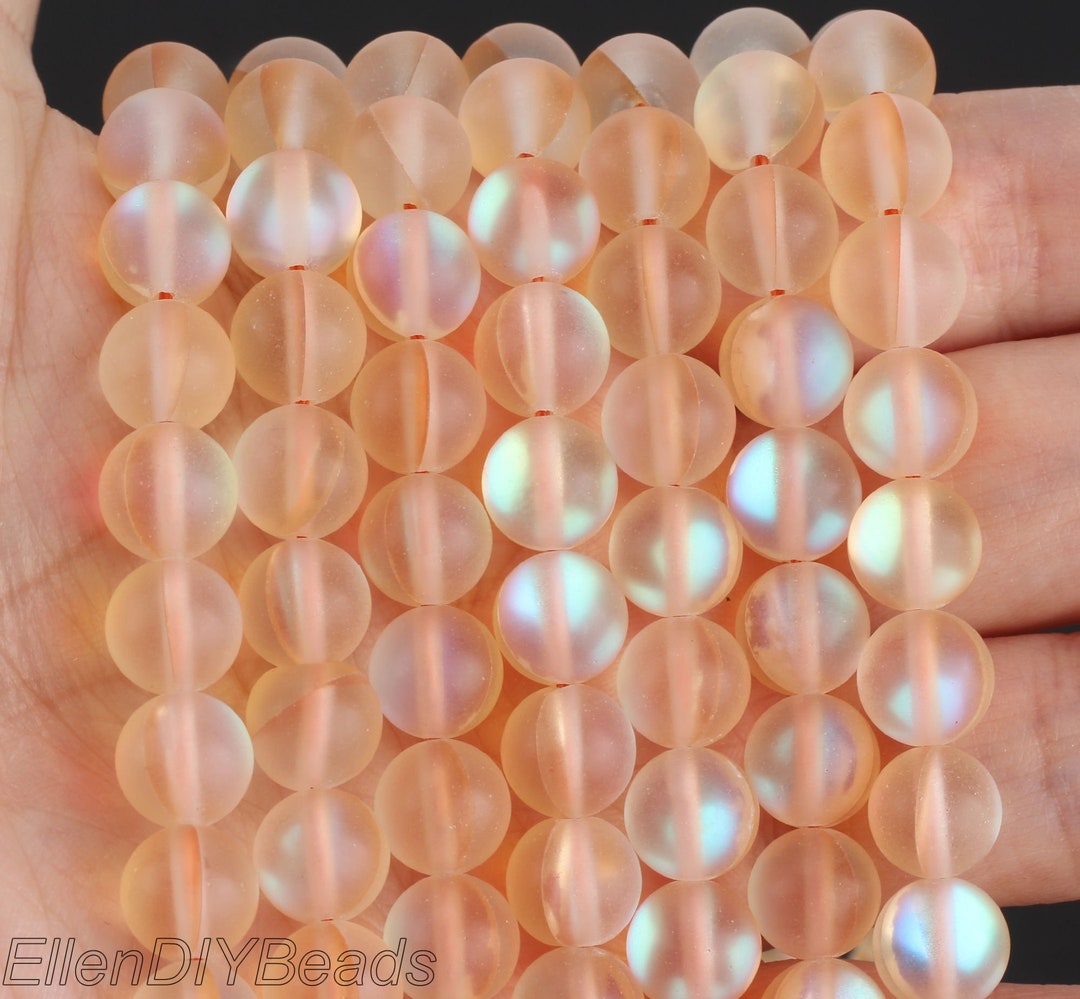 Matte Orange Spectrolite Beads, Mystic Aura Quartz Flash Crystal ...