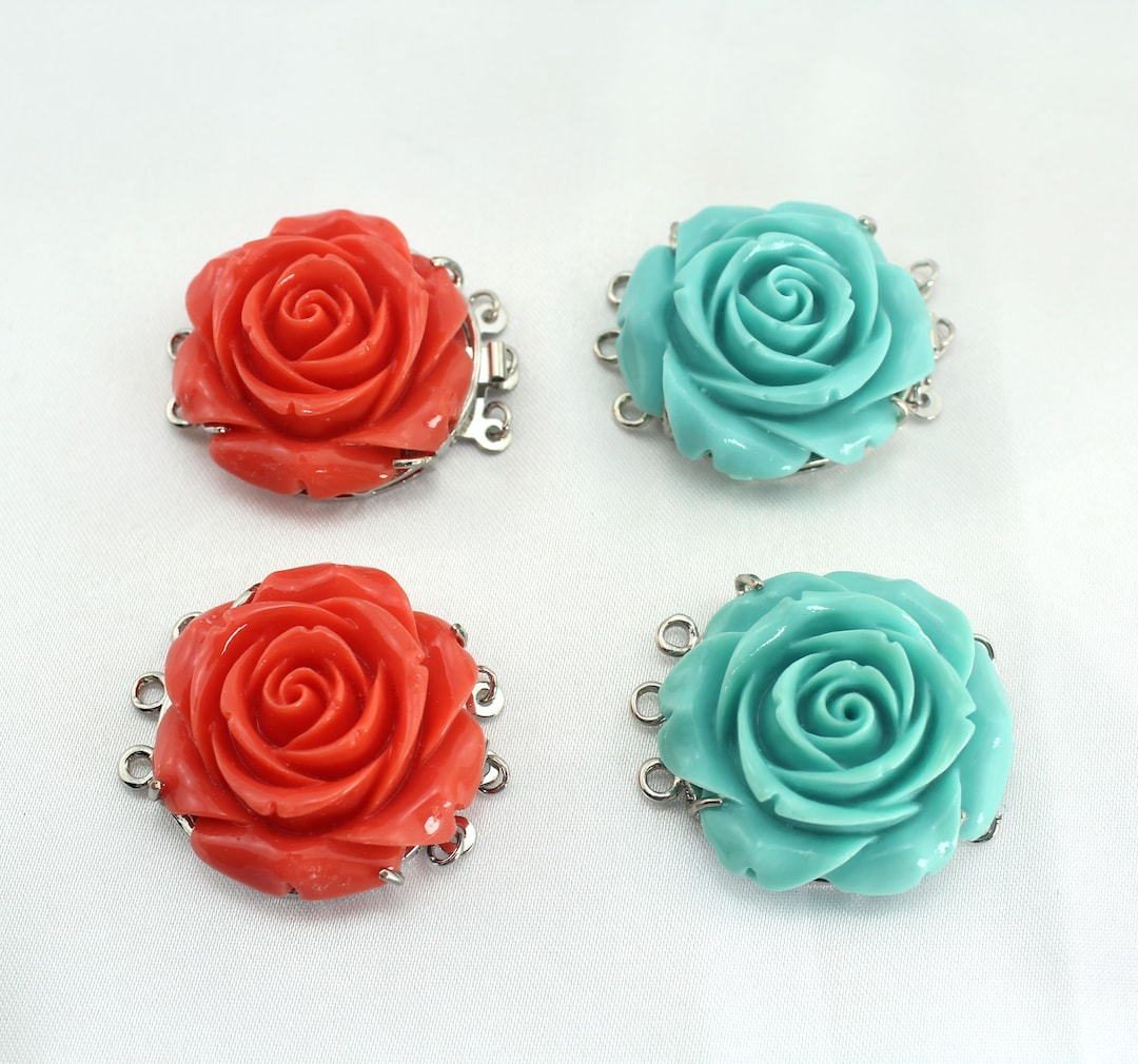 2pcs--32mm Pretty Resin Rose Flower Clasps,3 Rows Clasp Connector ...
