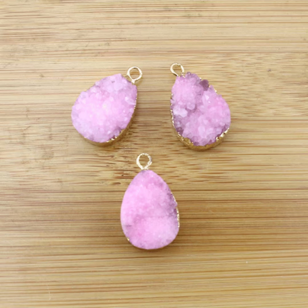 15X20MM Druzy Gemstone Druzy With Golden Plated Edged Pendant, Raw ...