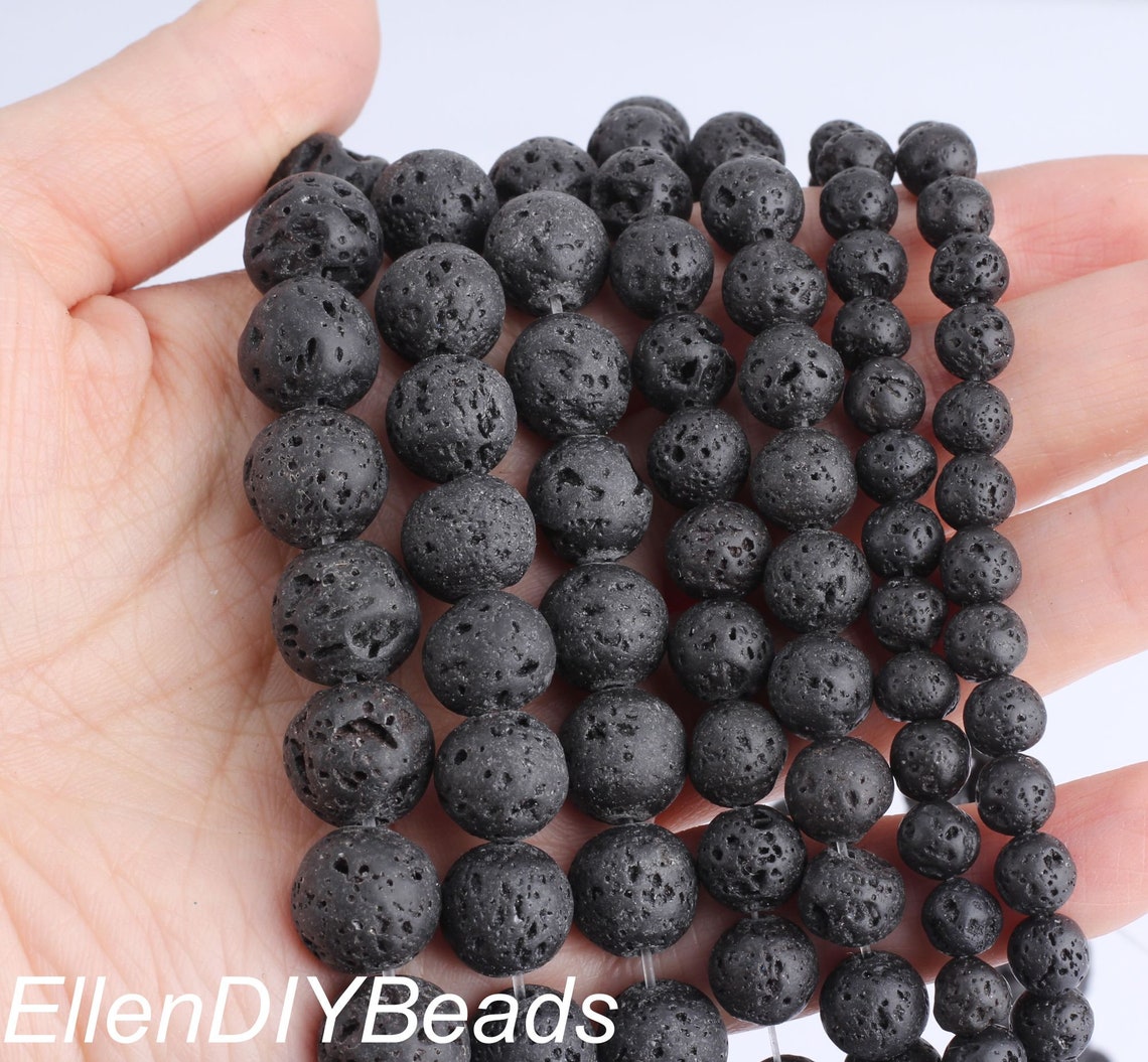 4-12mm Black Volcanic Rock Stone, Frosted Matte Lava Rock Beads, Beads ...