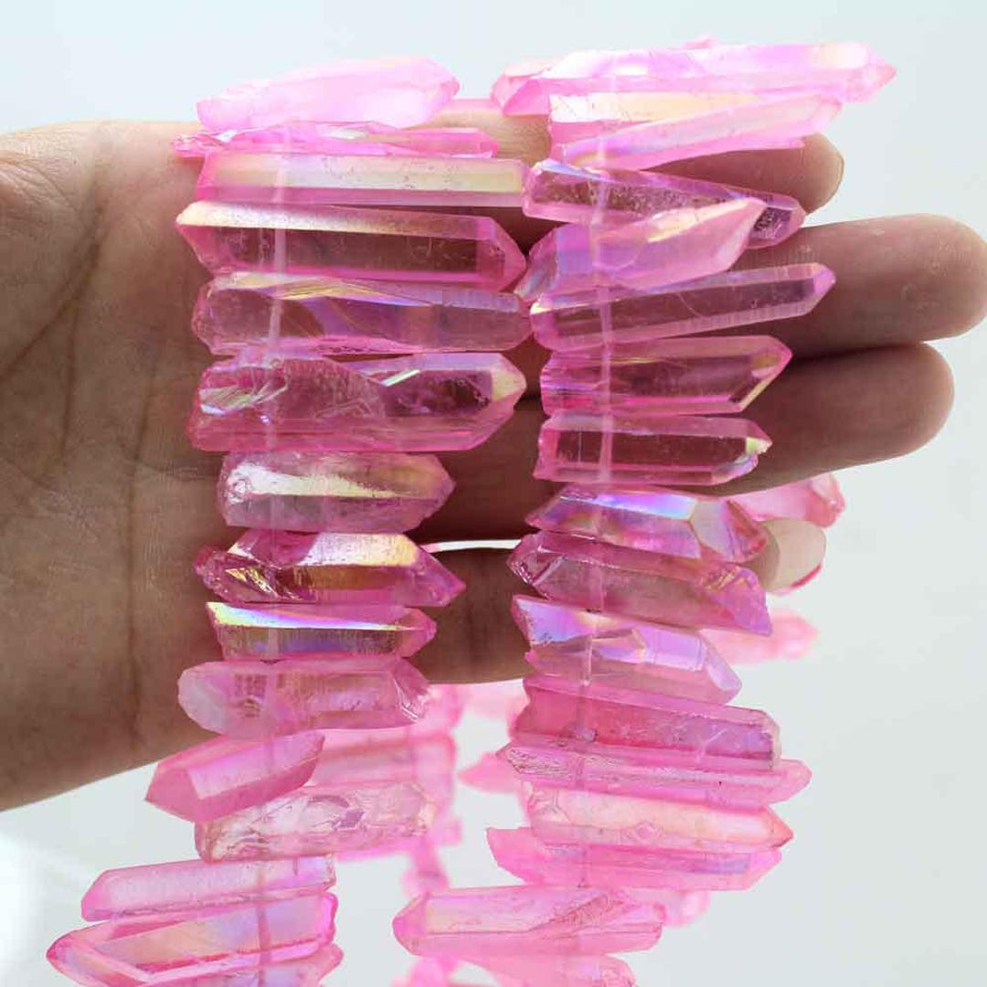 Hot Pink Graduated Rough Quartz Stick Points, Raw Quartz Crystal Points ...