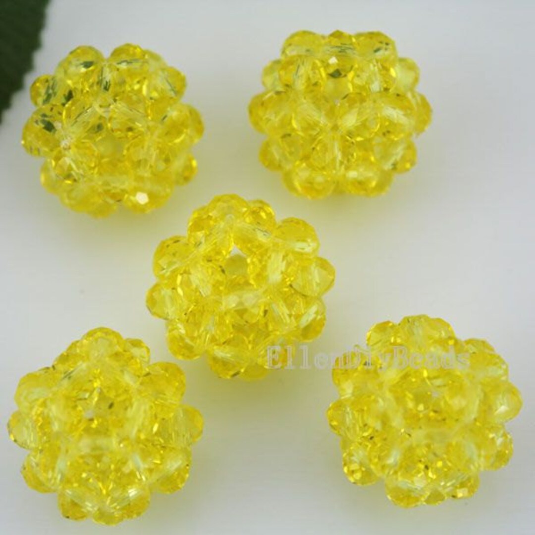 5pcs22mm Handmade Lemon Yellow Crystal Ball Beads,Round Crystal Beads ...