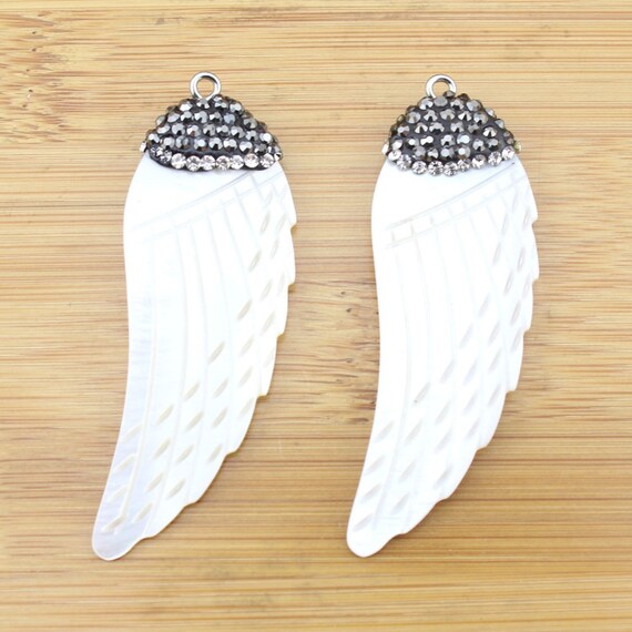 20x60mm Natural Shell Carved Angel Wings With Rhinestone - Etsy