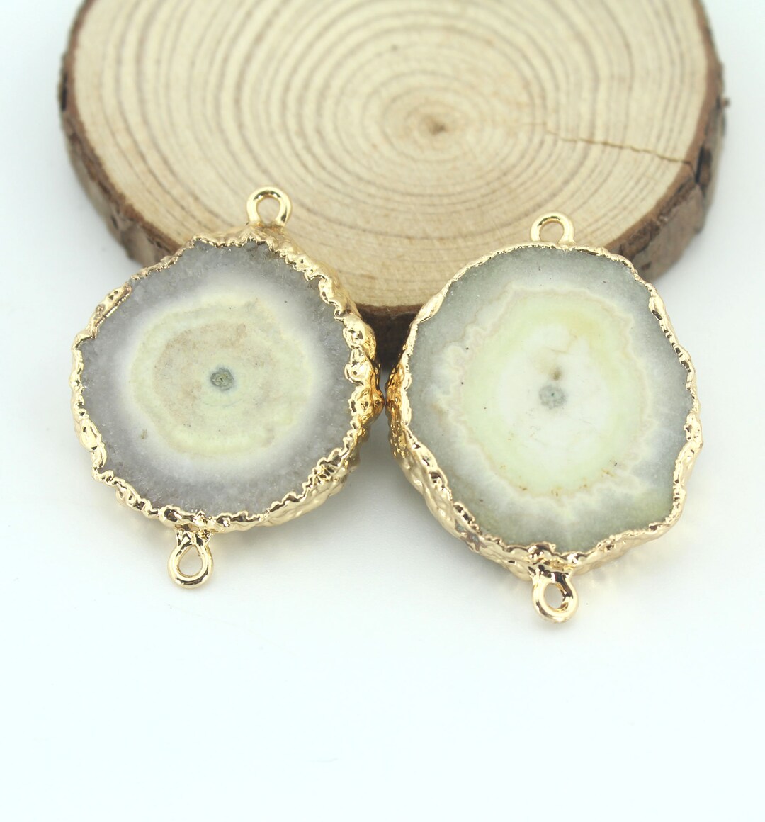 Natural Druzy Agate Slice Connectors,white Druzy Geode Slab Charms , Round Gold Plated Edged Raw ...