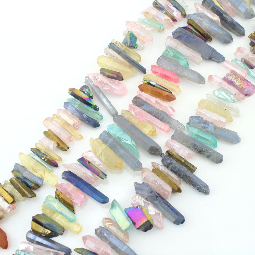 Mulitcolor Raw Crystal Points Raw Quartz Point Beads, Top Drilled Raw ...