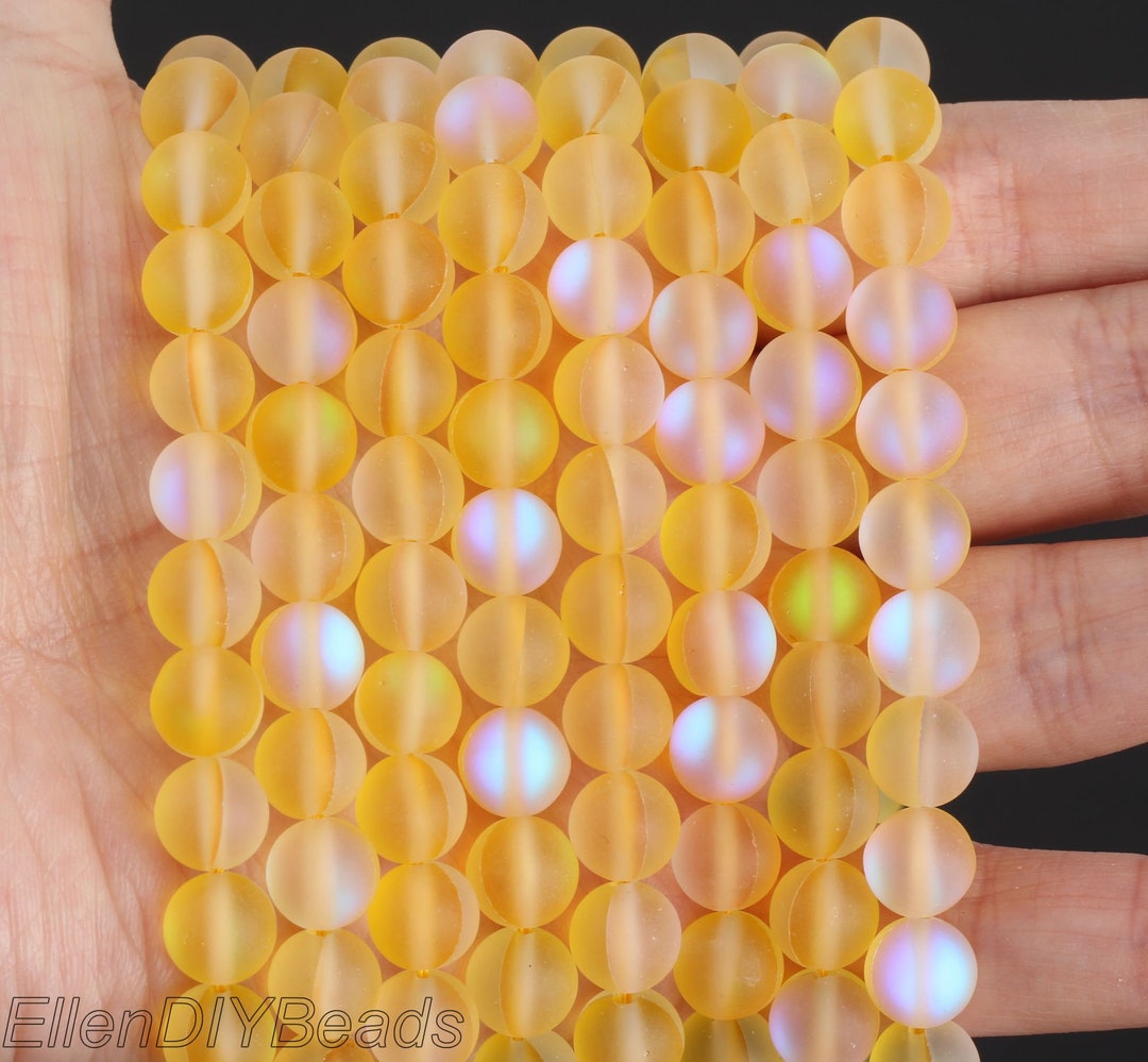 Matte Yellow Spectrolite Beads, Iridescent Crystal Gemstone, Mystic ...
