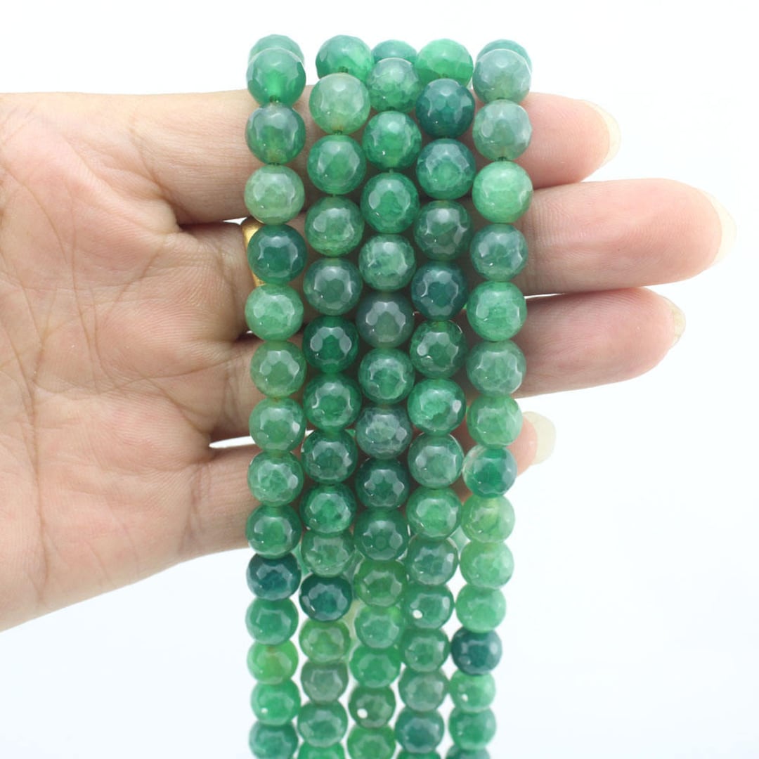 8MM Faceted Green Agate Beads ,loose Gemstone Beads ,round Agate Beads ...