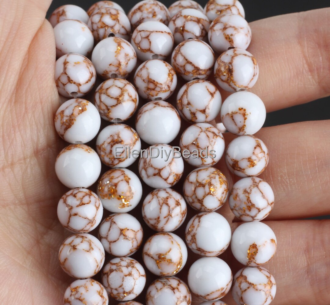 4/6/8/10/12mm White Turquoise, Golden Vein Magnesite Turquoise, DIY ...