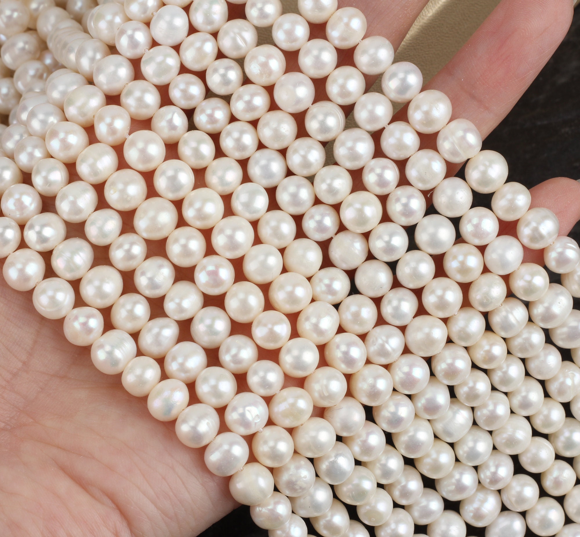 7-8mm Nearly Round Freshwater Pearls,natural White Loose Pearls,for DIY ...