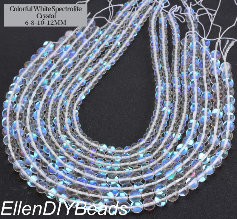 White Mystic Aura Quartz Beads, Colorful White Spectrolite Crystal ...