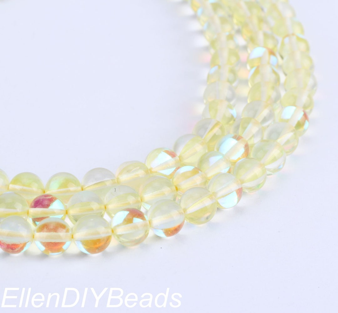 Light Yellow Spectrolite Crystal Beads, Glowing Flash Mystic Aura Beads ...